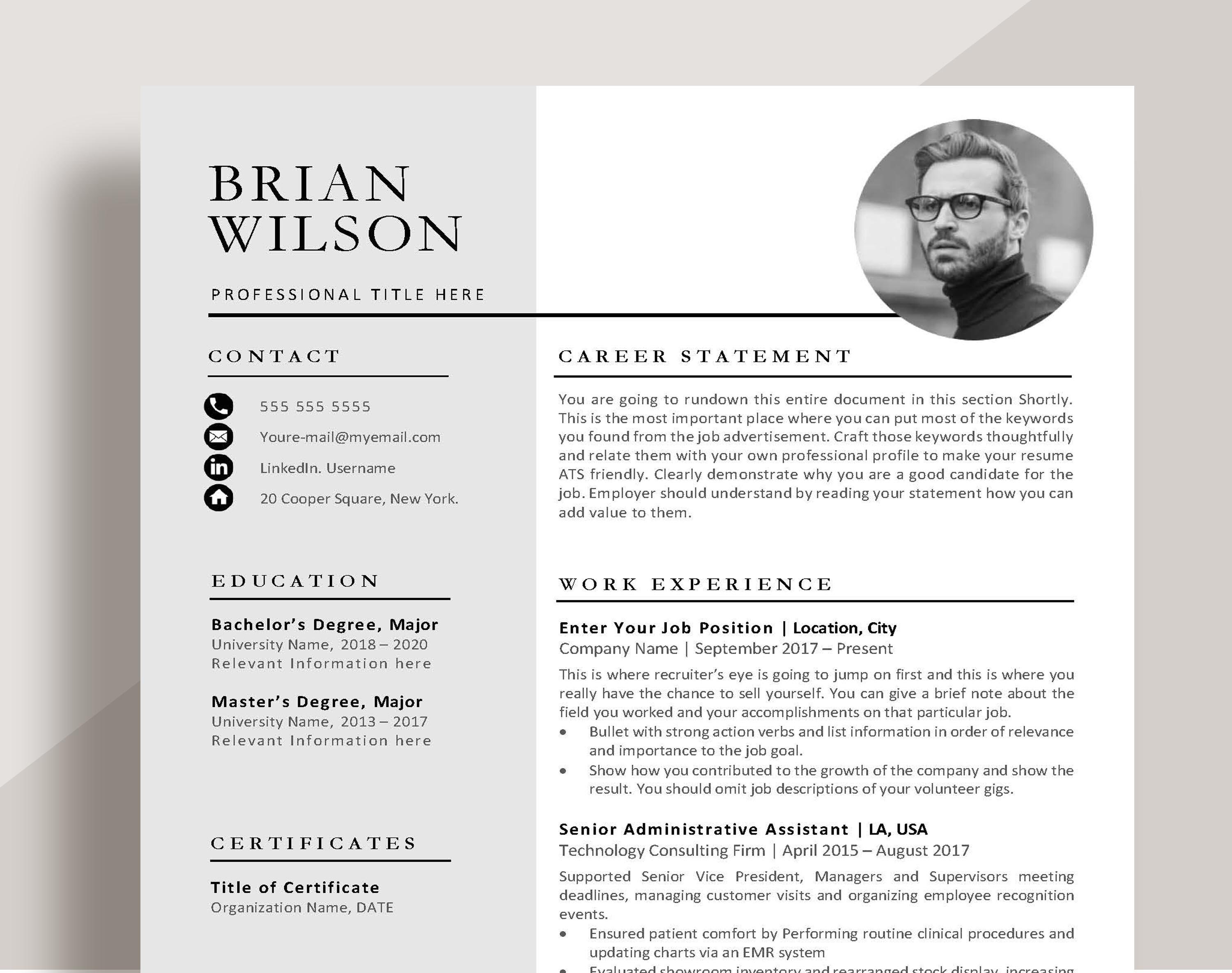 Resume Template Professional CV Resume Template Mac Pc Easy - Etsy UK