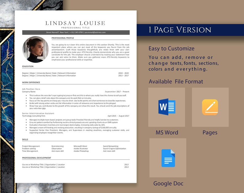 ATS Friendly Resume Template With Photo, Professional Resume Template ...