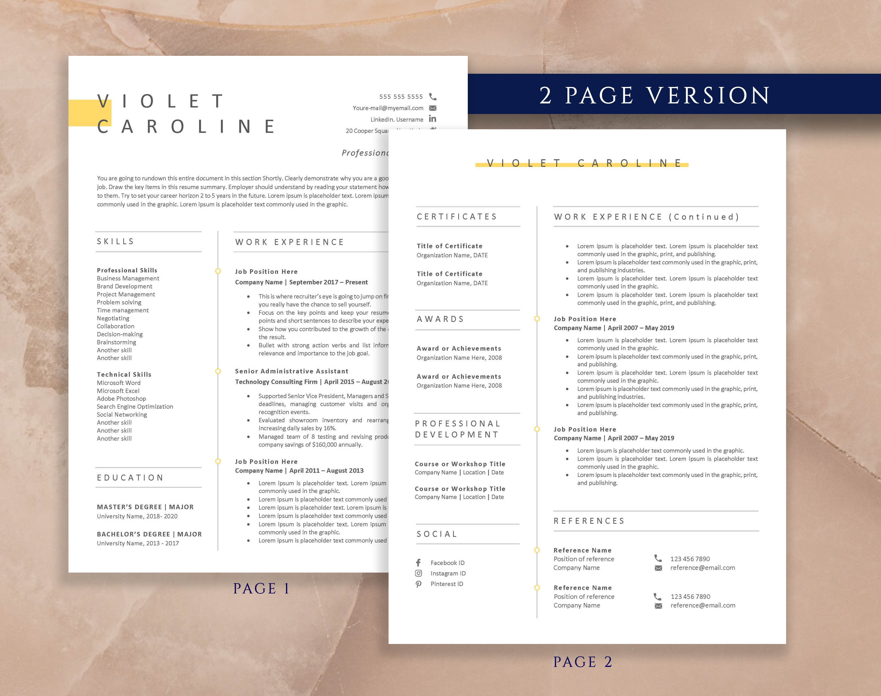 Professional Resume Template Word Pages, Minimalist CV Template ...