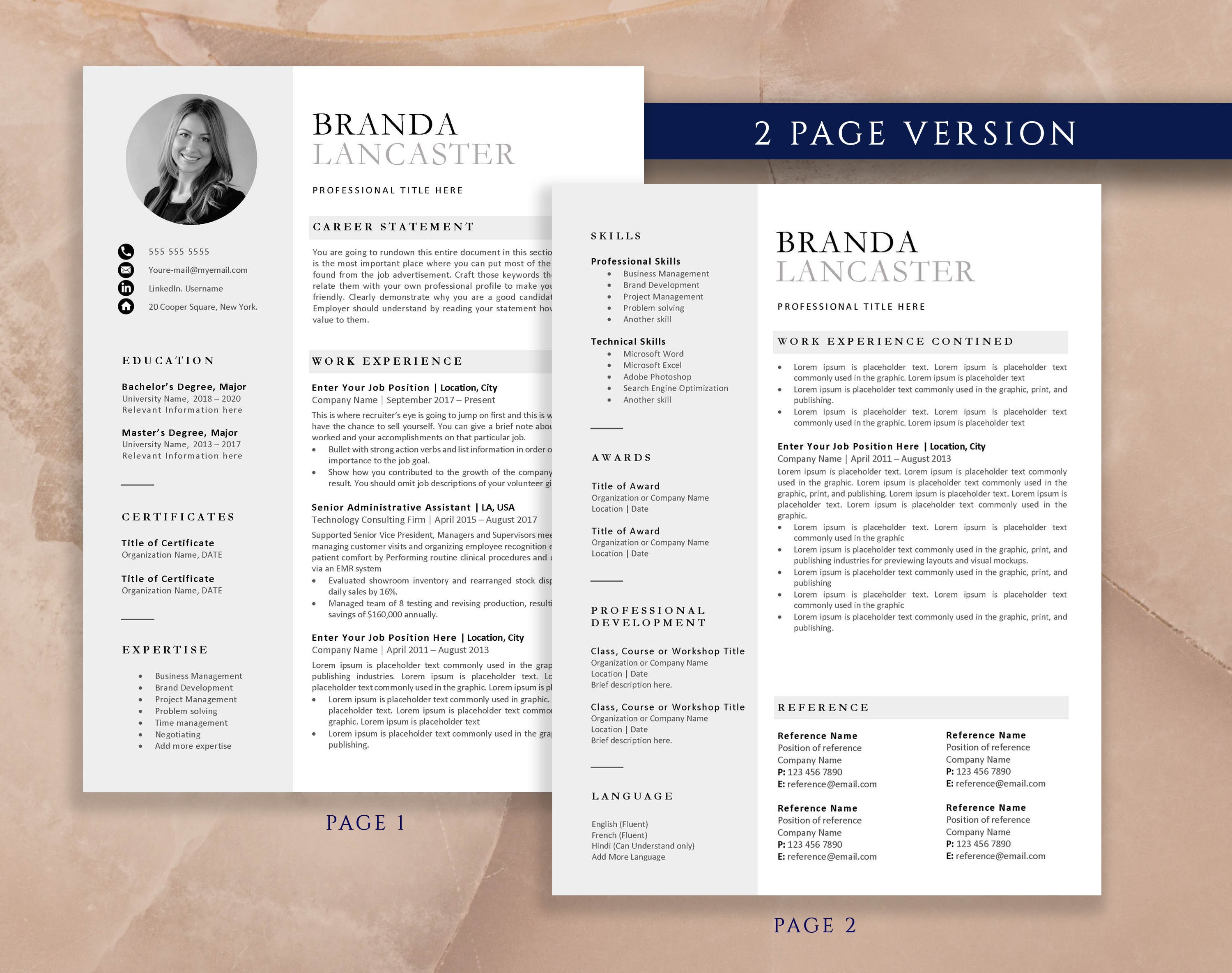 Executive Resume Template Word Pages, CV Template, Curriculum Vita ...