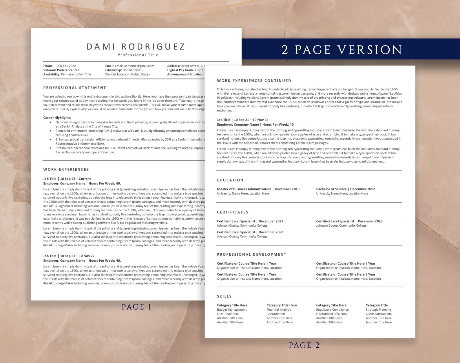Federal Resume Template Professional, ATS Resume Template Word, Pages ...