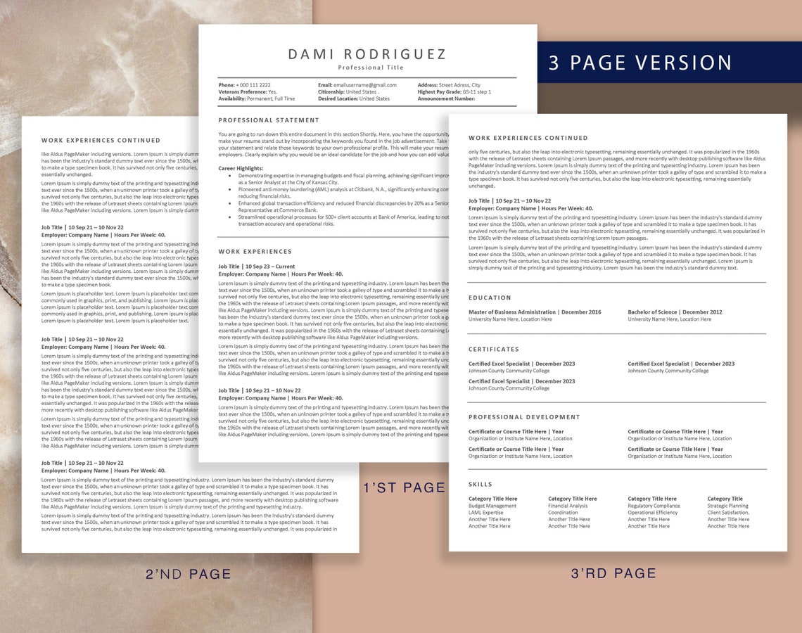 Federal Resume Template Professional, ATS Resume Template Word, Pages ...