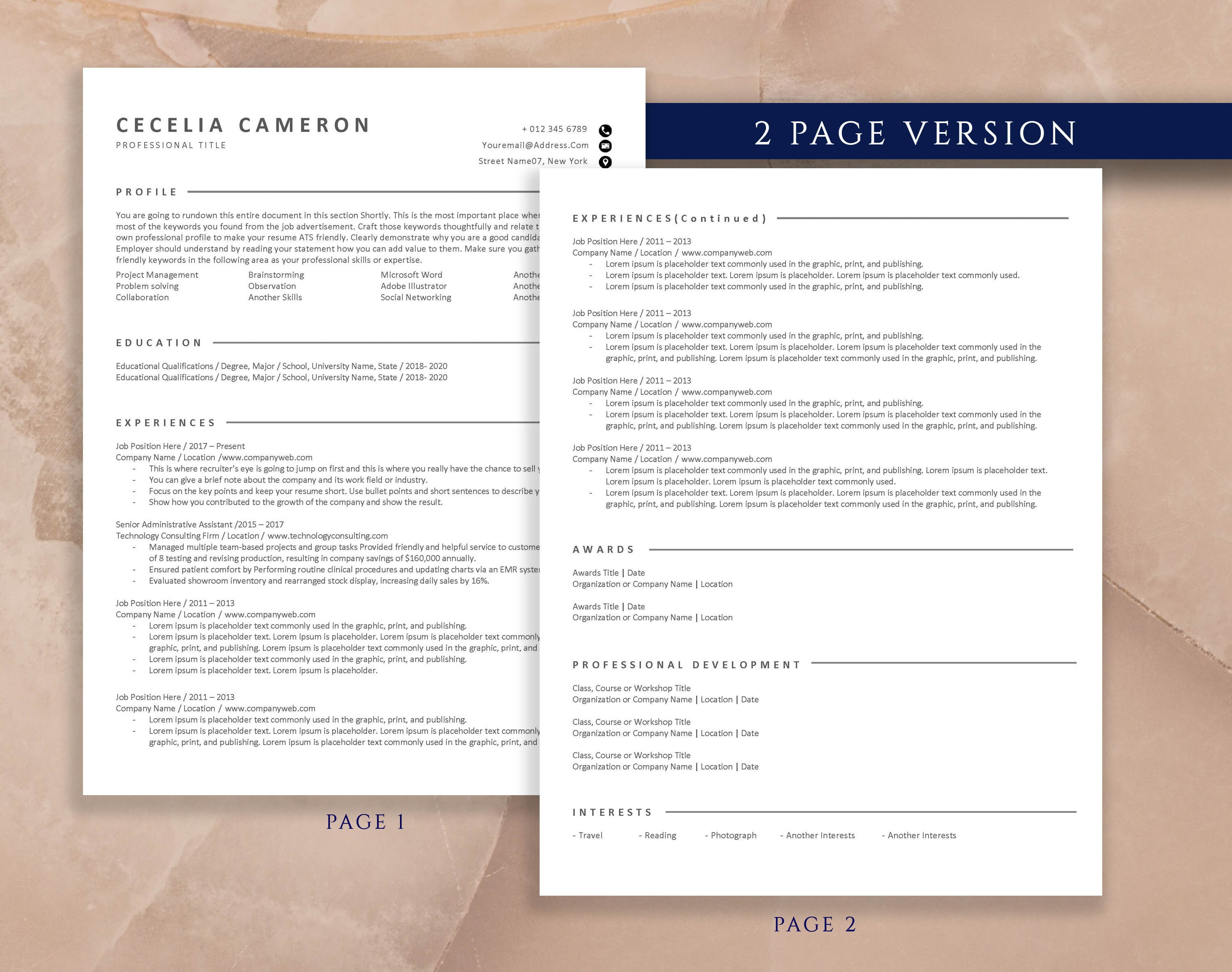 Professional Resume Template Word, Pages, Google Docs, CV Templates ...