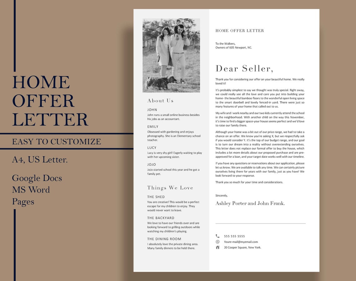 Home Offer Letter, Real Estate Love Letter to Seller, Editable House ...
