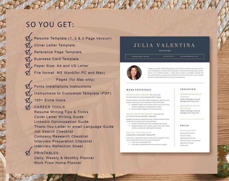 Teacher Resume Template, Elementary, Education Resume Word, Pages, CV ...