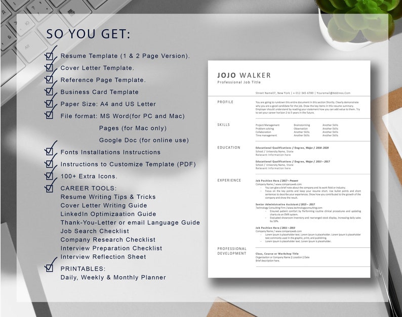 ATS Friendly Resume Template Word Mac Pages Google Docs - Etsy