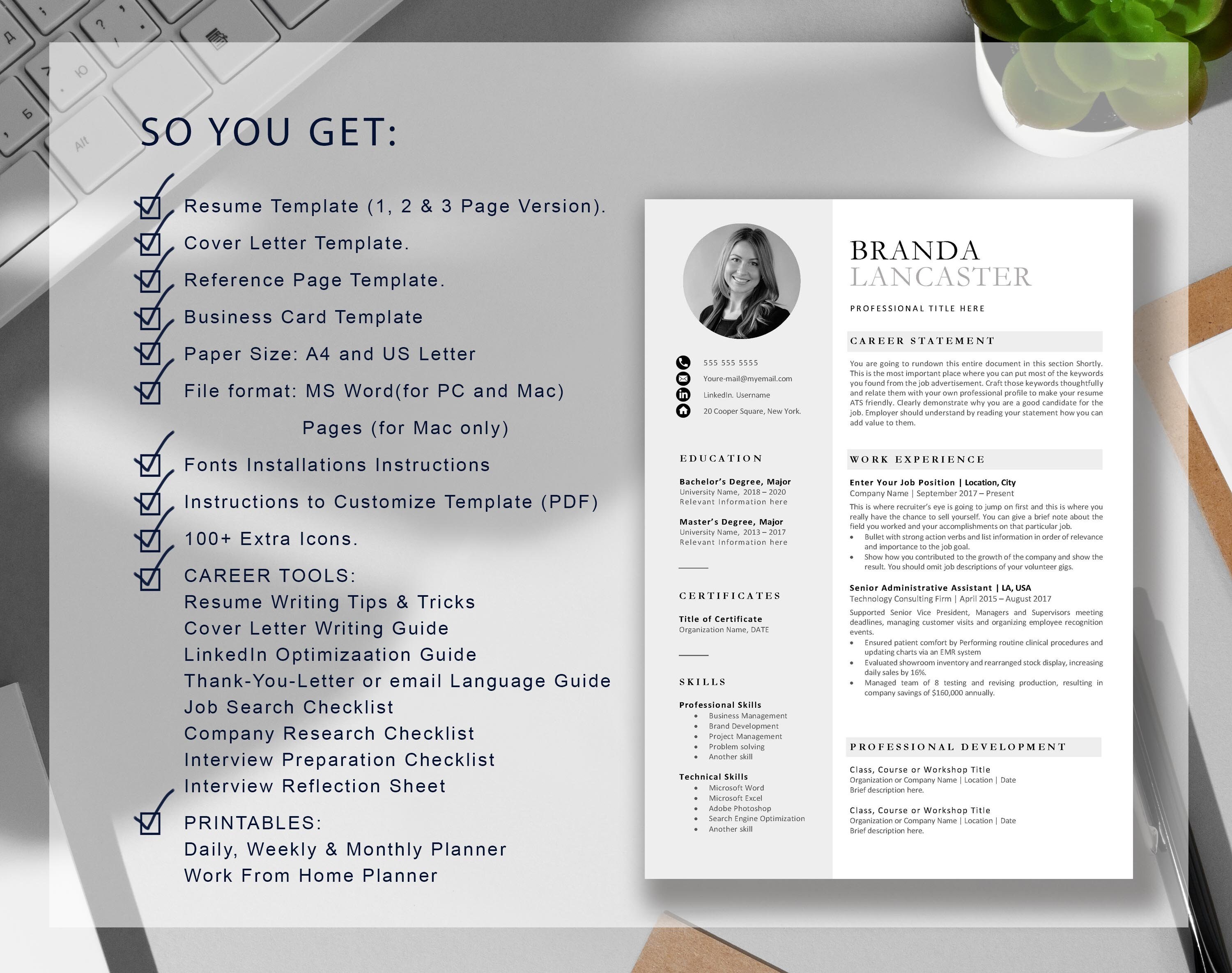 Executive Resume Template Word Pages, CV Template, Curriculum Vita ...