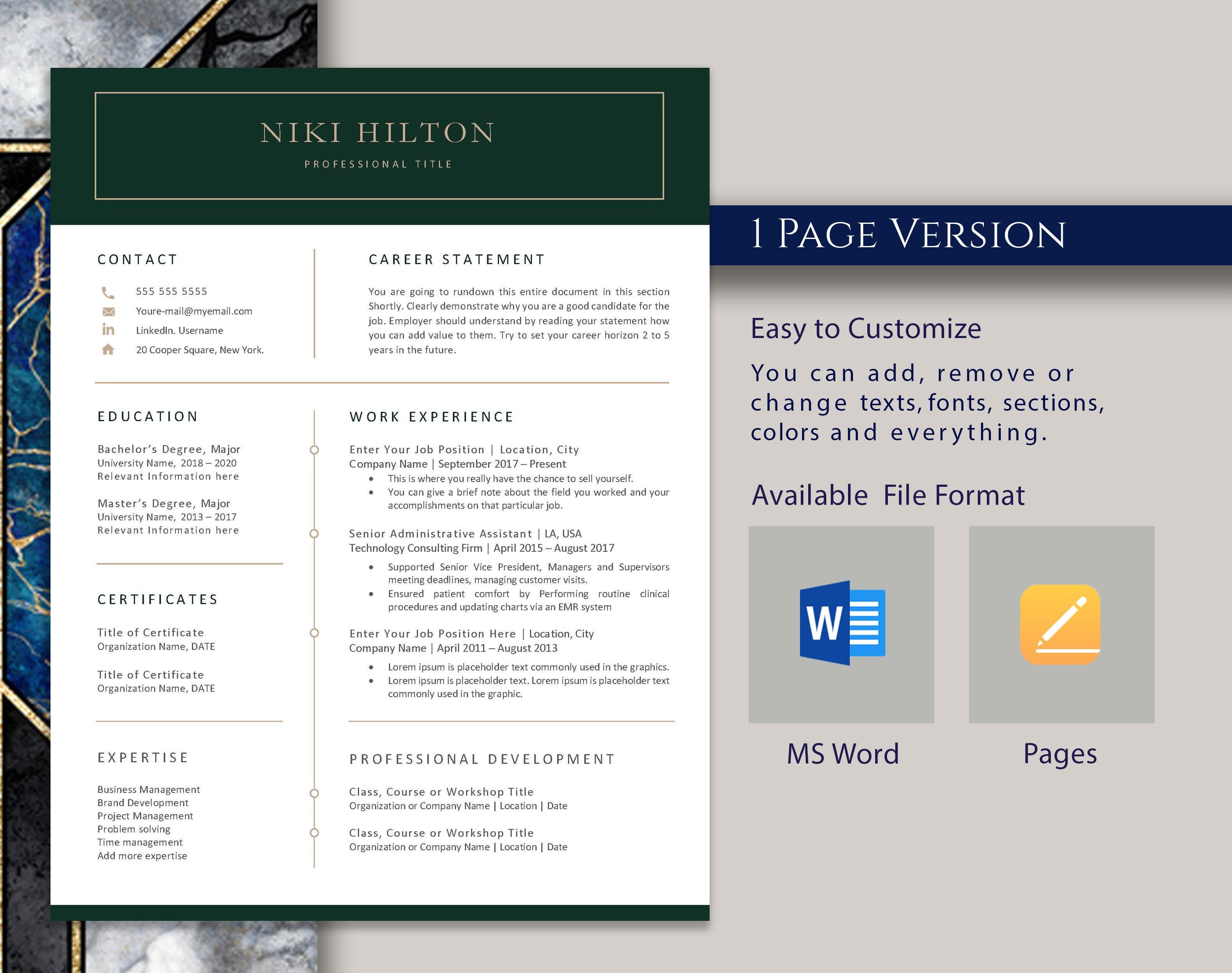 Executive Resume Template, Elegant Professional Resume, CV Template ...