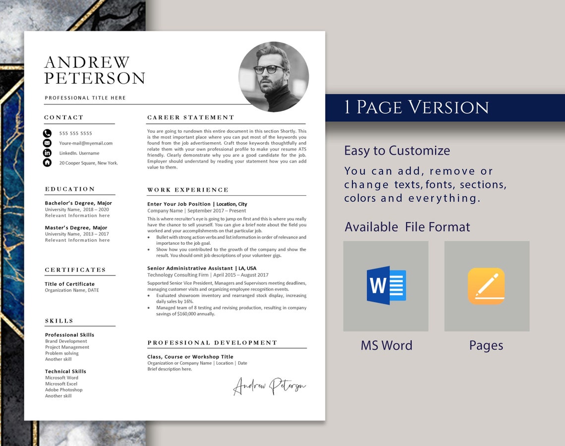 Minimalist Clean Professional Resume Template for Marketing Executive ...