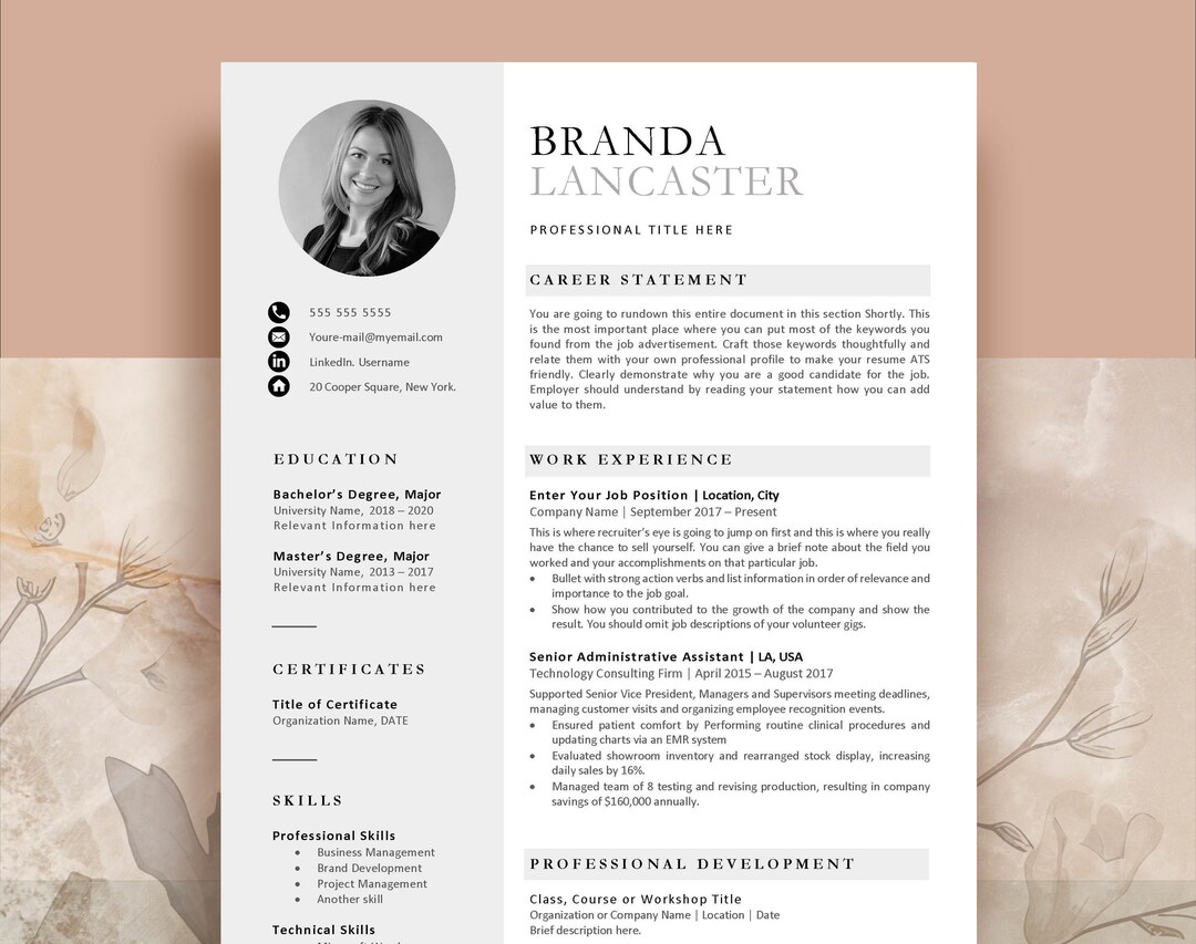 Executive Resume Template Word Pages, CV Template, Curriculum Vita ...