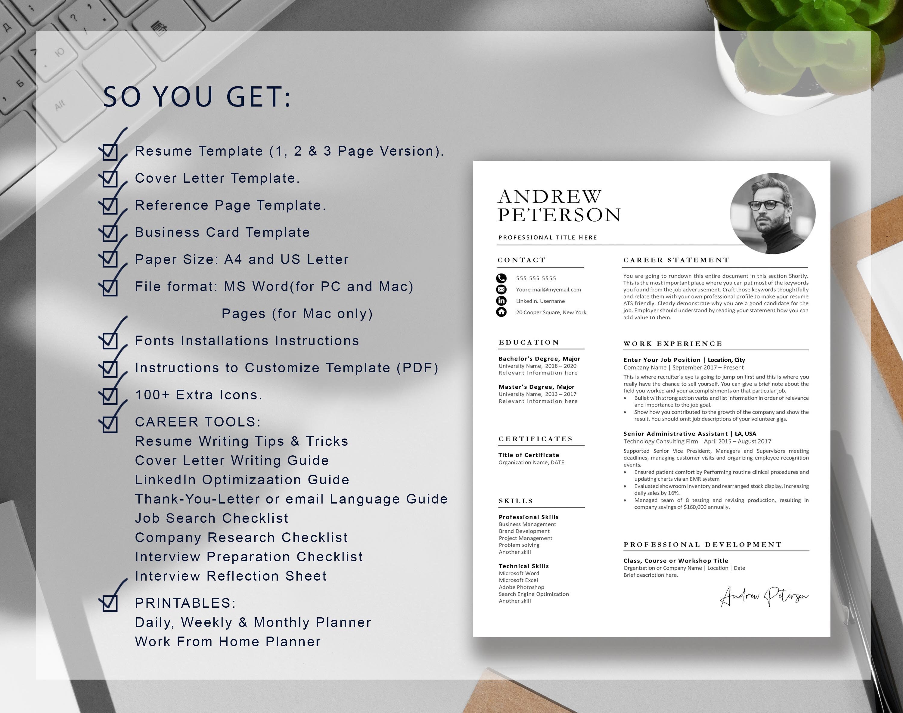 Minimalist Clean Professional Resume Template for Marketing Executive ...