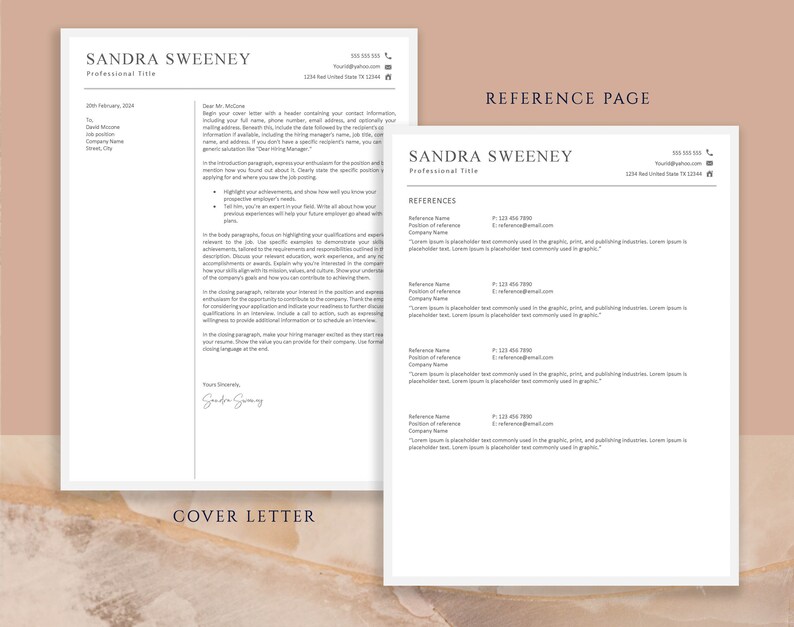 One Page Resume Template, Simple Clean Professional Resume Word Pages ...