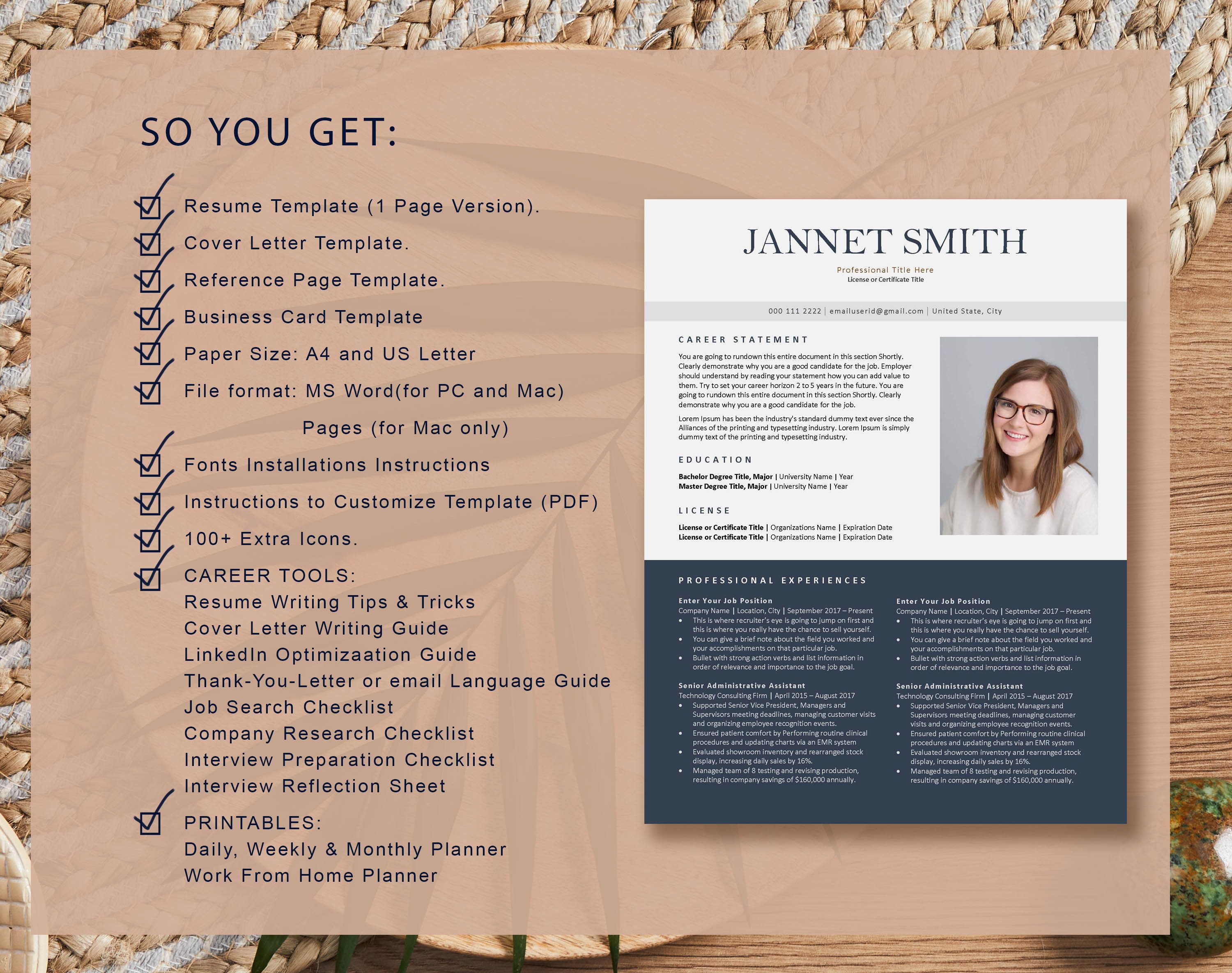 One Page Professional Resume Template, Service Portfolio, Project ...