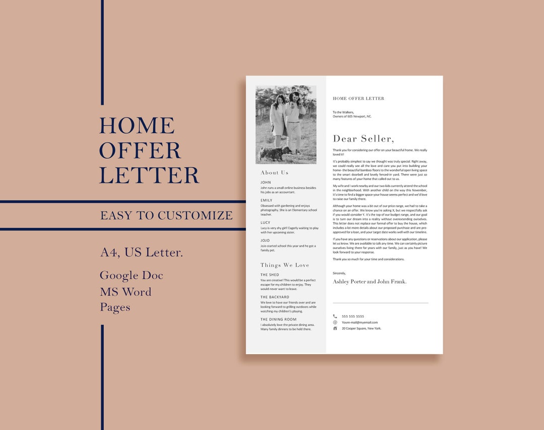 Home Offer Letter, Real Estate Love Letter to Seller, Editable House ...