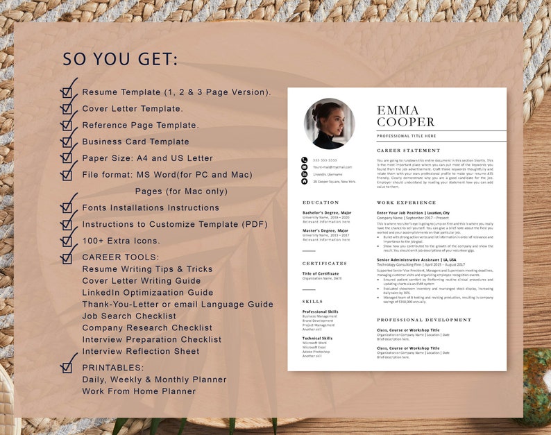 Resume Template, Simple Clean Elegant Curriculum Vita With Photo, Word ...