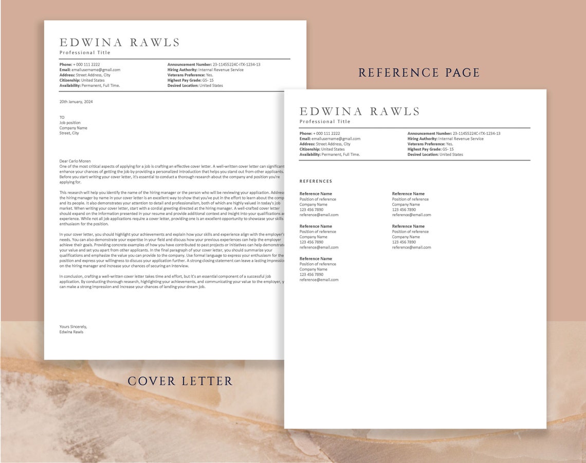 Federal Resume CV Template ATS, Usa Jobs Professional Resume, Resume ...