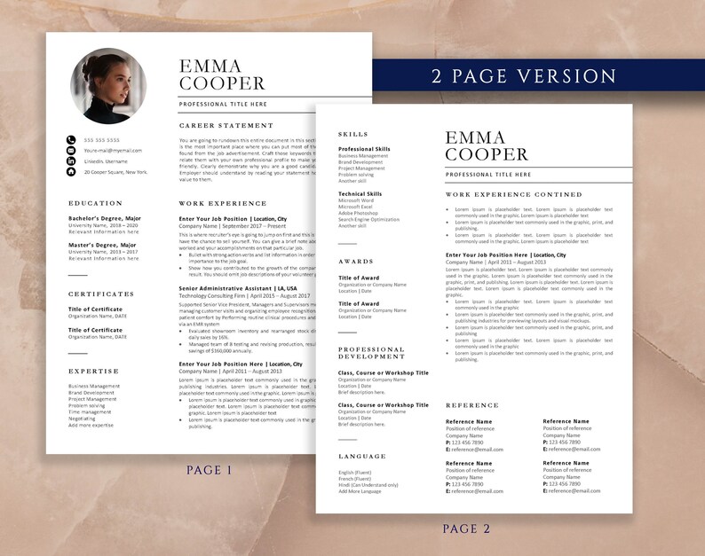 Resume Template, Simple Clean Elegant Curriculum Vita With Photo, Word ...