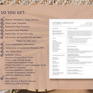 One Page Resume Template, Simple Clean Professional Resume Word Pages ...