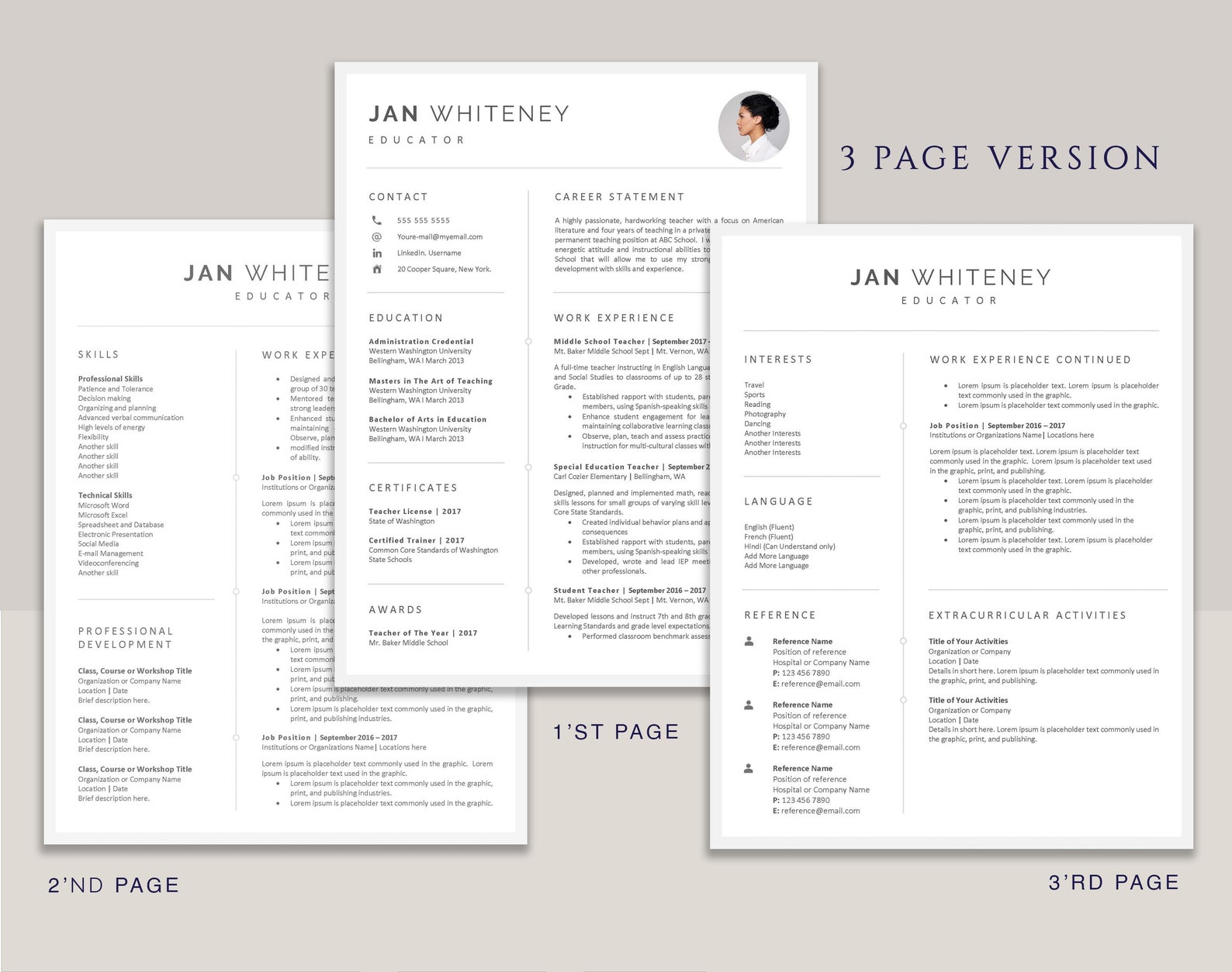 Teacher Resume Template With Picture, Grad School Resume, High School ...