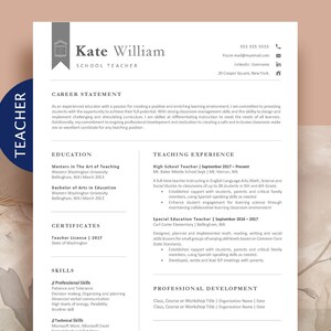 Teacher Resume Template, Primary CV Template, Middle School, High ...