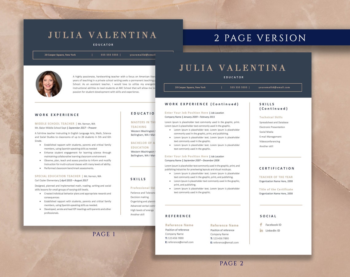 Teacher Resume Template, Elementary, Education Resume Word, Pages, CV ...