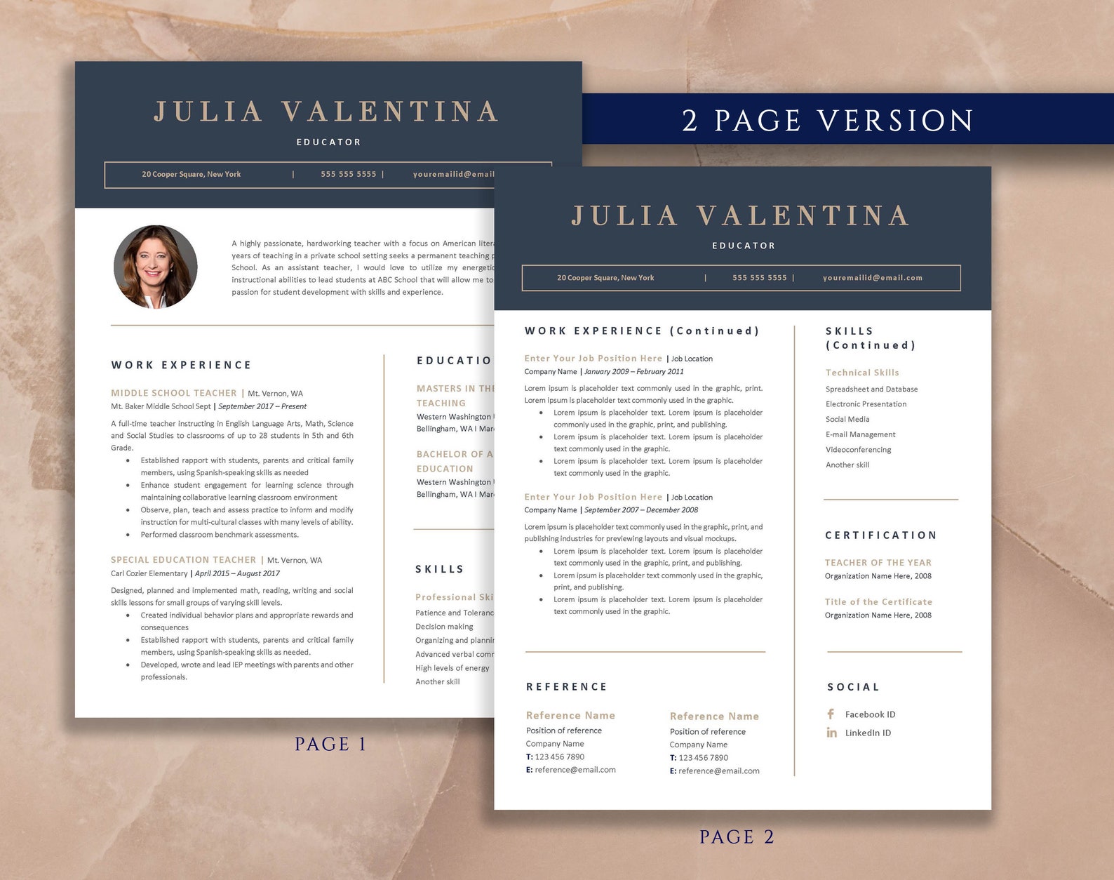 Teacher Resume Template, Elementary, Education Resume Word, Pages, CV ...