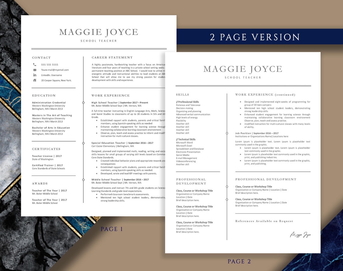 Teacher Resume Template, Primary Teacher CV, Education Resume ...