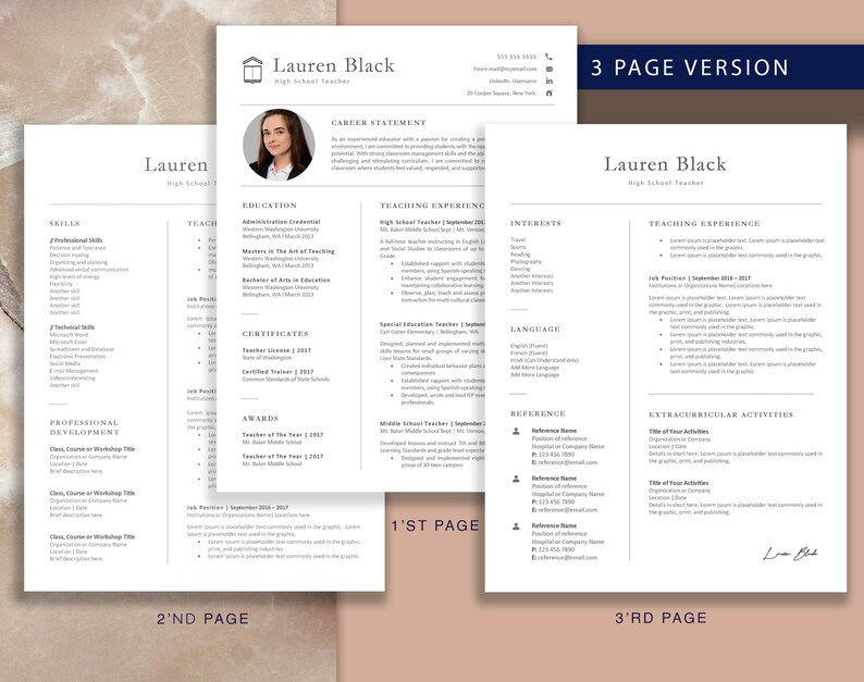 Teacher Resume Template Word, Pages CV Template Teacher, Education ...