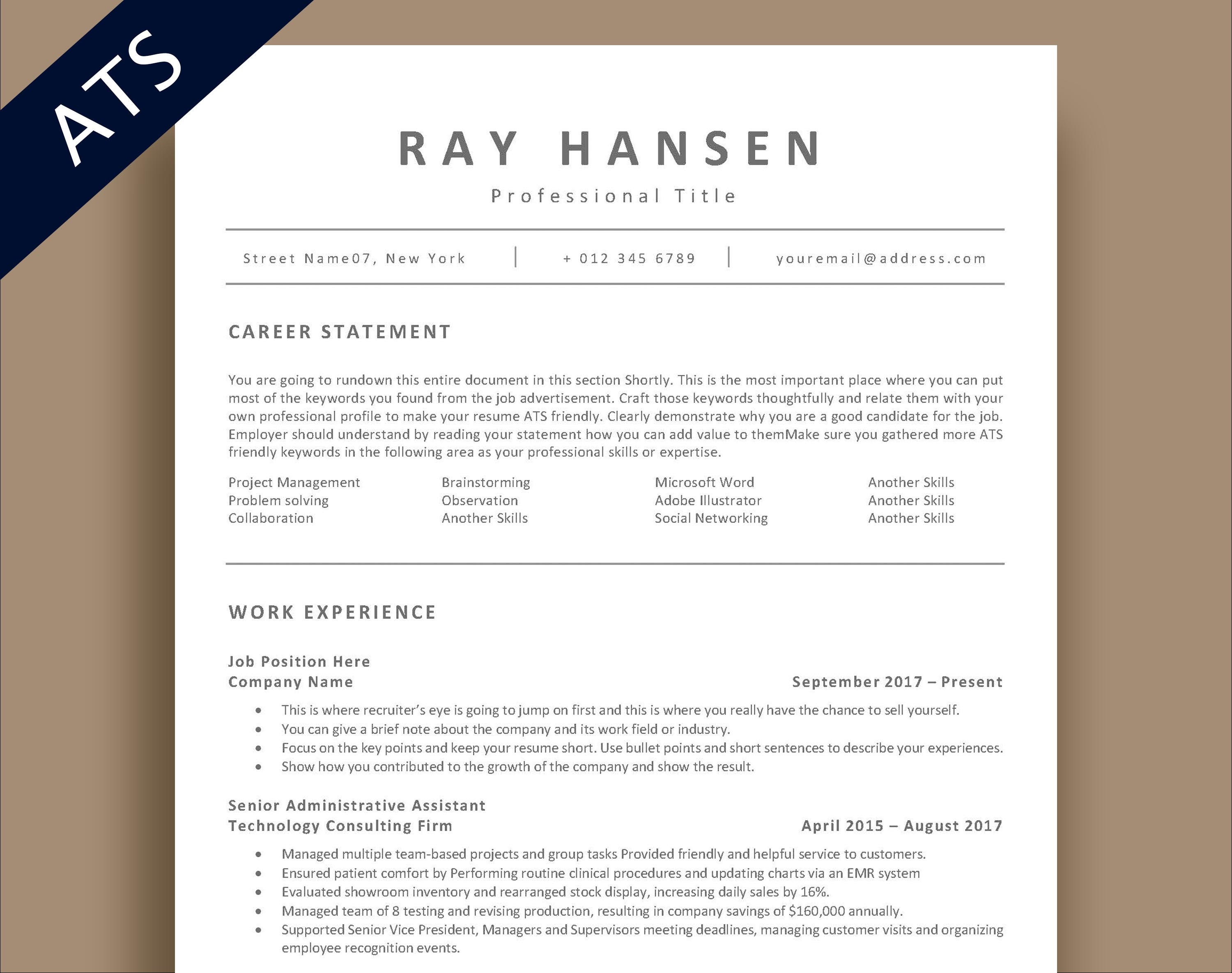 Plantilla de currículum vitae compatible con ATS, Curriculum Vitae amigable con el sistema de ...