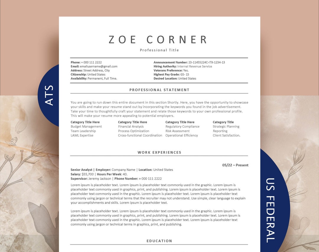 Federal Resume Templates, ATS Resume Template Google Docs, Word, Pages ...