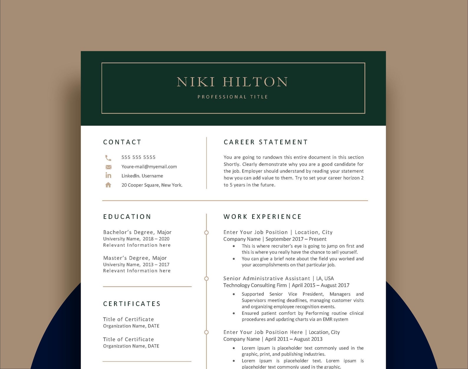 Executive Resume Template Elegant Professional Resume CV - Etsy