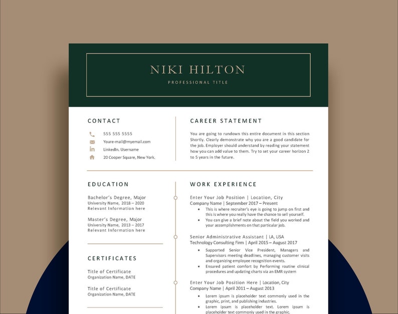 Executive Resume Template, Elegant Professional Resume, CV Template ...