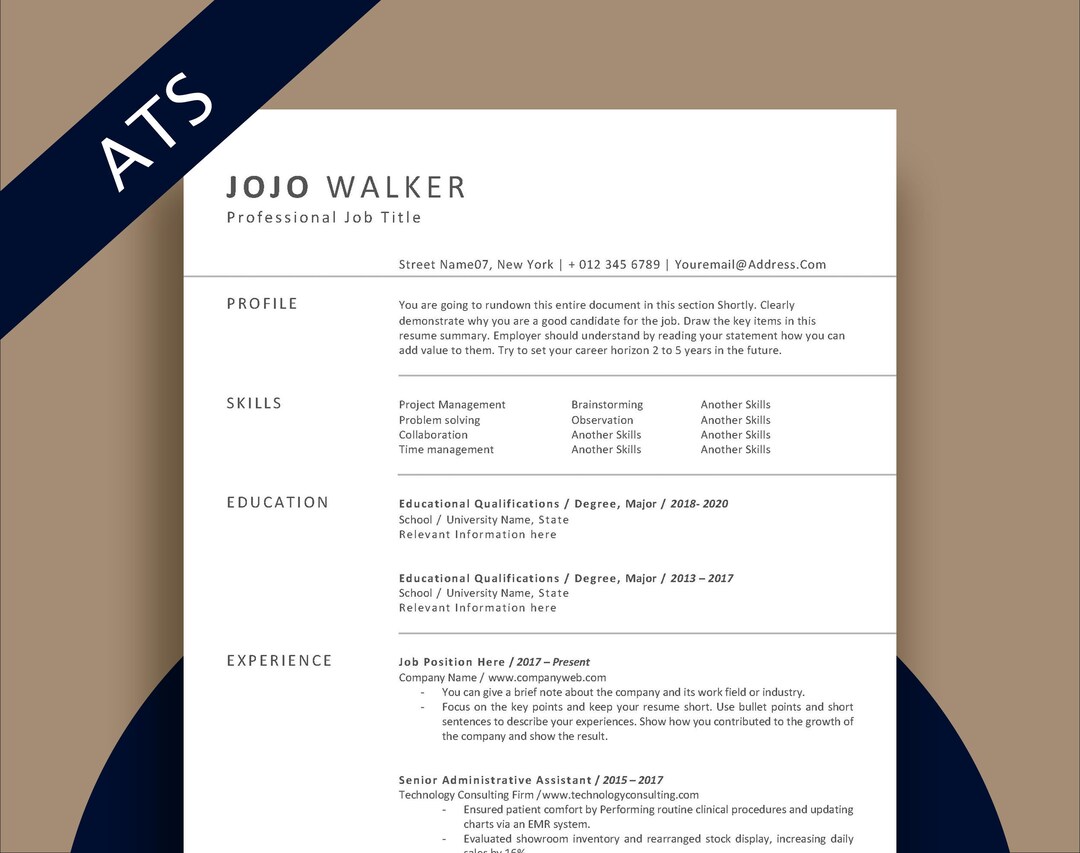 ATS Friendly Resume Template Word Mac Pages Google Docs - Etsy