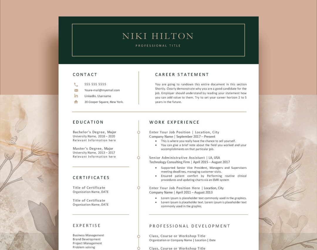 Executive Resume Template, Elegant Professional Resume, CV Template ...