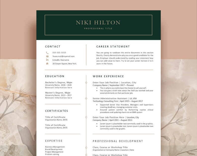 Executive Resume Template, Elegant Professional Resume, CV Template ...