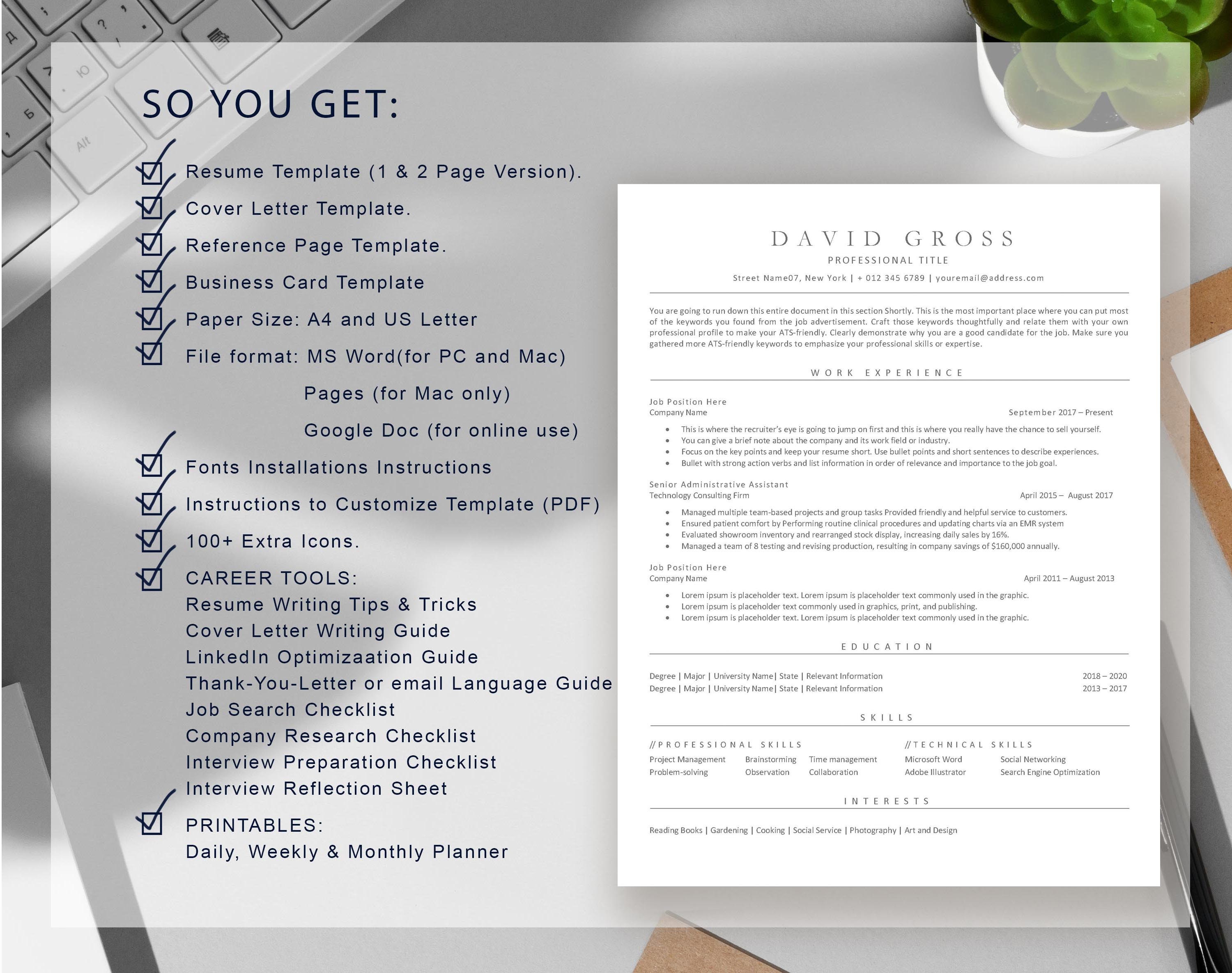 ATS Resume Template, CV Template, Applicant Tracking System Compatible ...