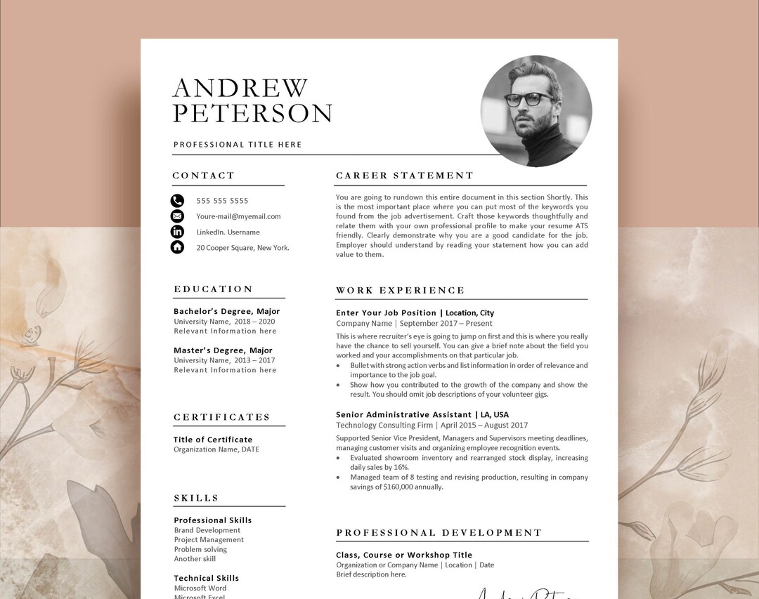 Minimalist Clean Professional Resume Template for Marketing Executive ...