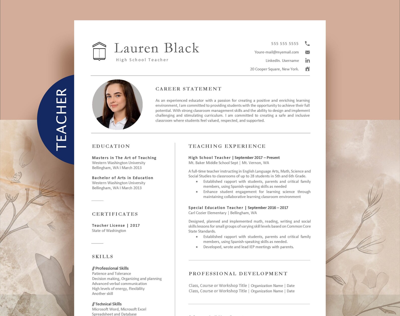 Teacher Resume Template Word, Pages CV Template Teacher, Education ...