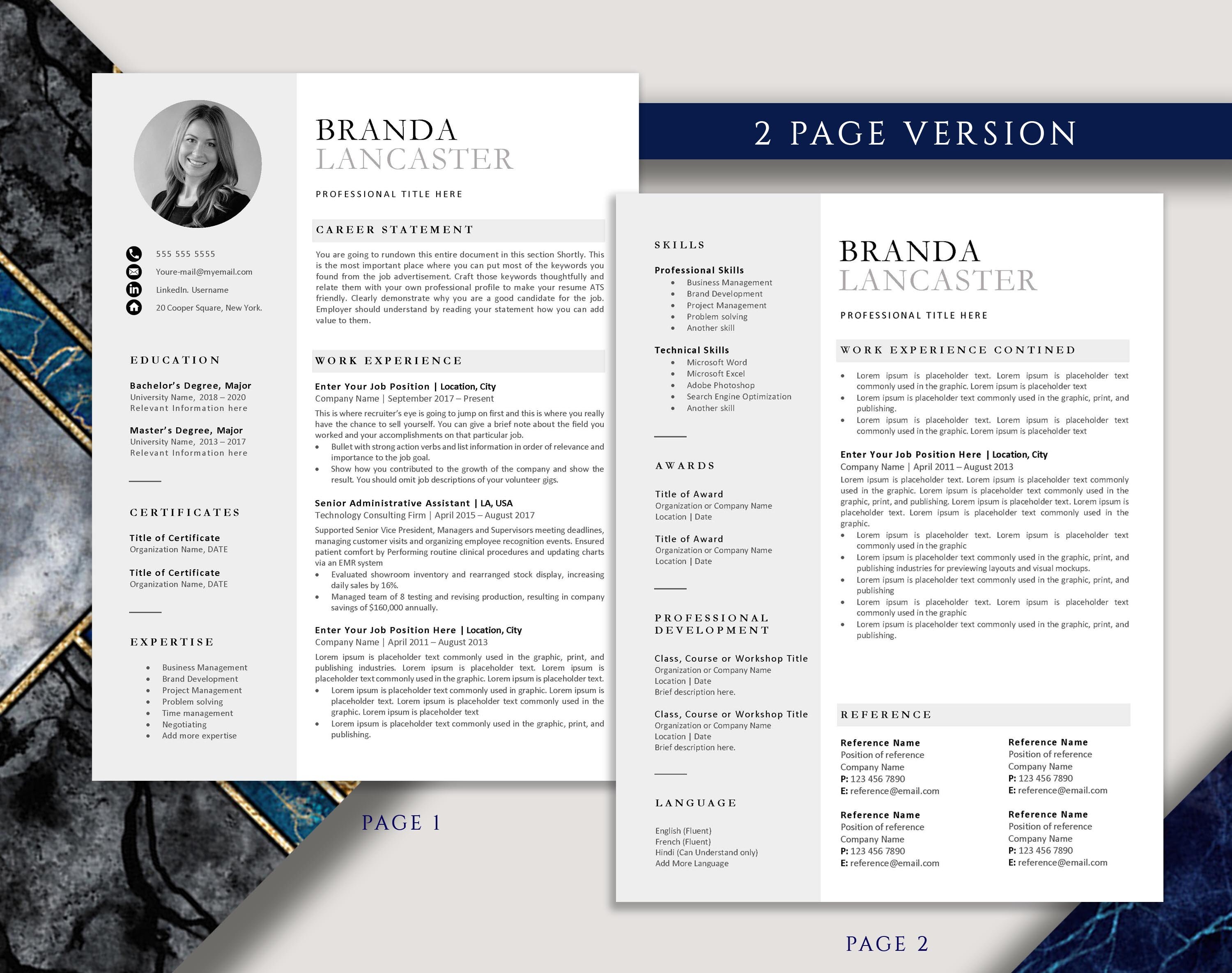 Executive Resume Template Word Pages, CV Template, Curriculum Vita ...