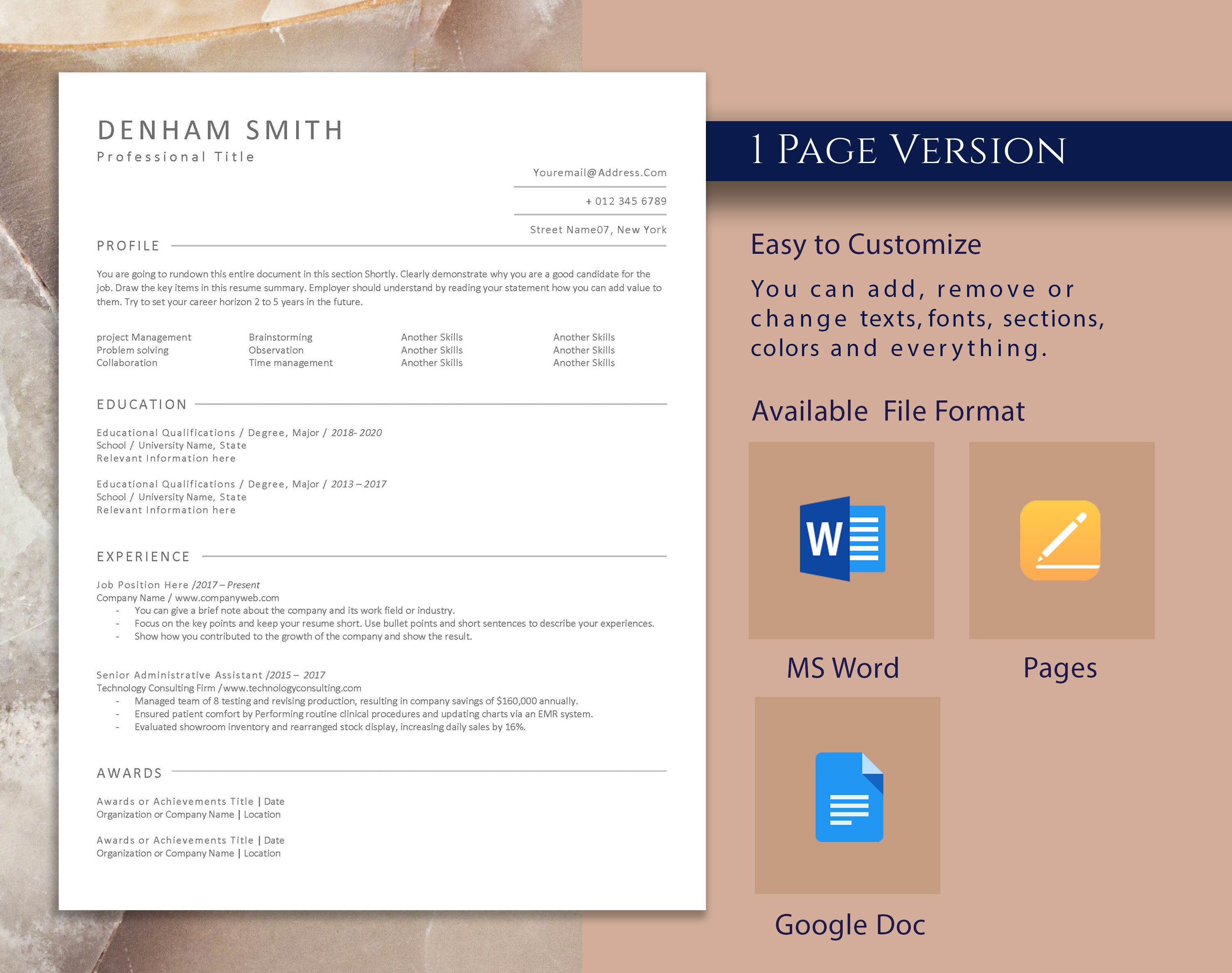 ATS Resume Template Google Docs, Word, Pages, Resume Template, ATS ...