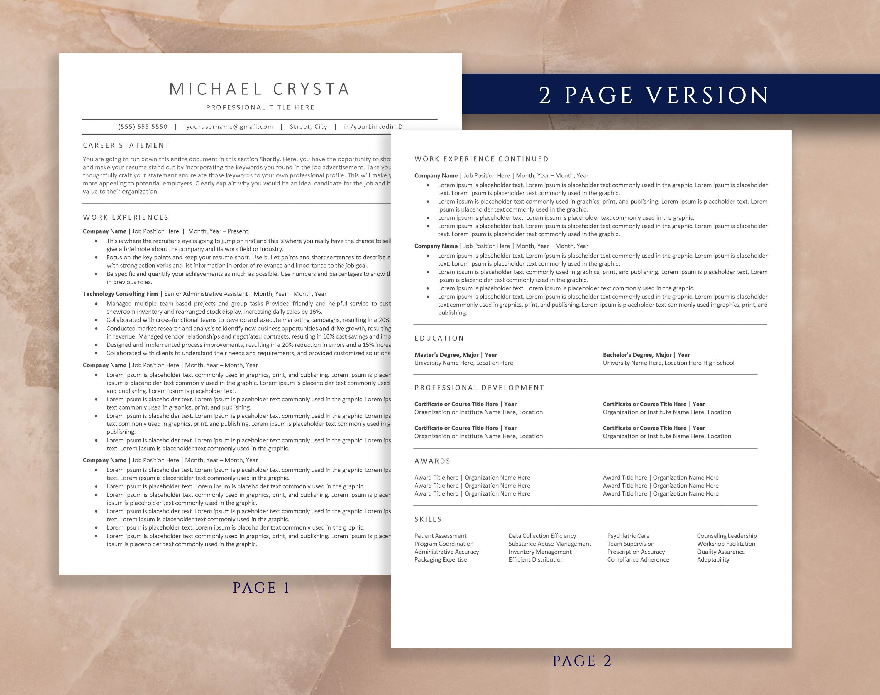 Resume Template ATS Friendly, Professional Resume Word, Google Docs ...