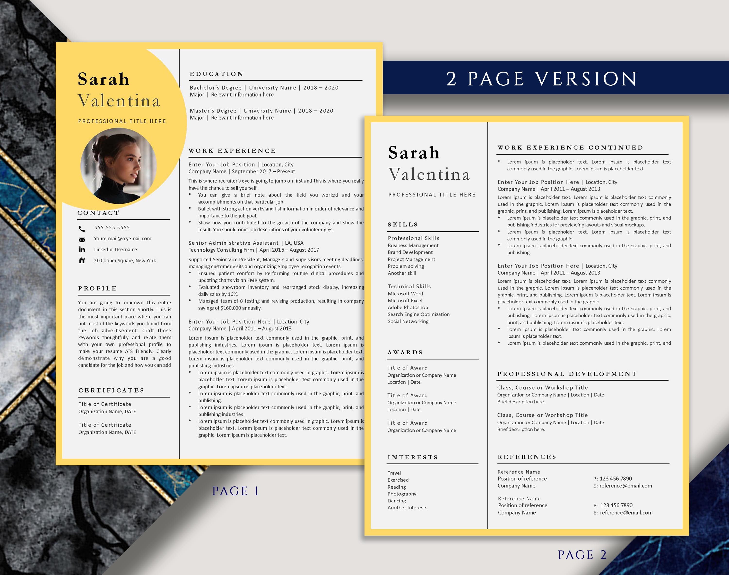 Creative Resume Template With Photo Word Pages CV Template - Etsy