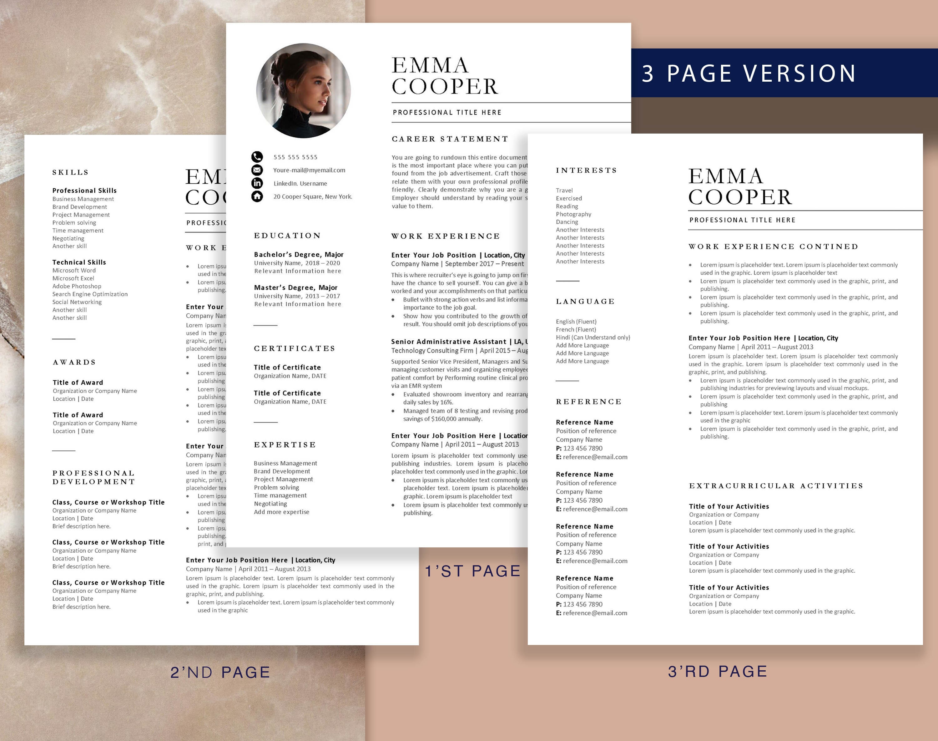 Resume Template, Simple Clean Elegant Curriculum Vita With Photo, Word ...