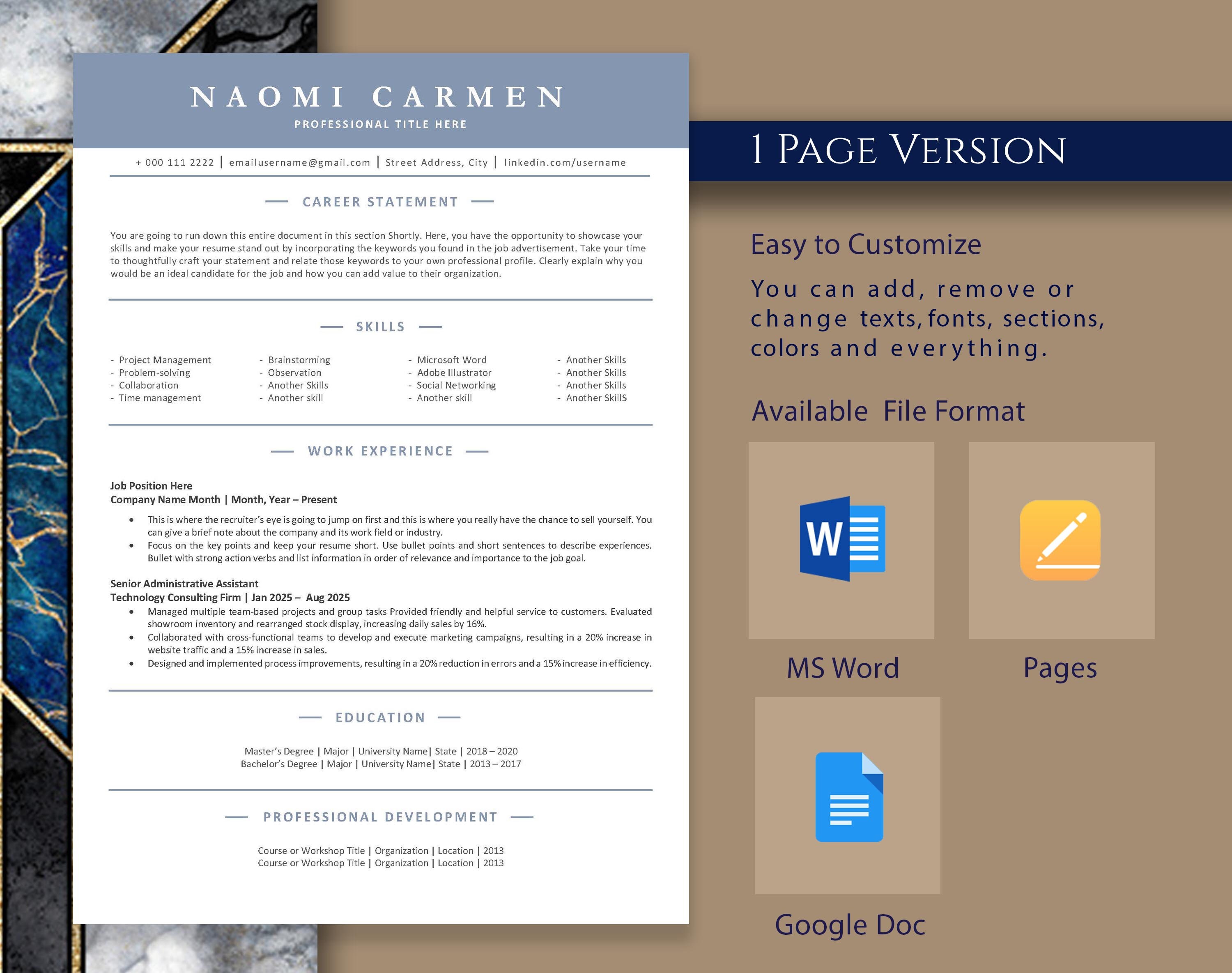 CV Template ATS Friendly, Resume Template Word, Pages, Google Docs ...