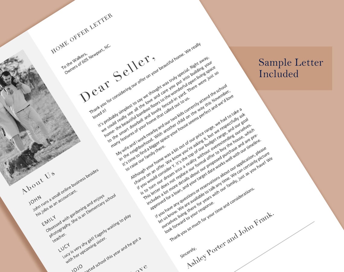 Home Offer Letter, Real Estate Love Letter to Seller, Editable House ...