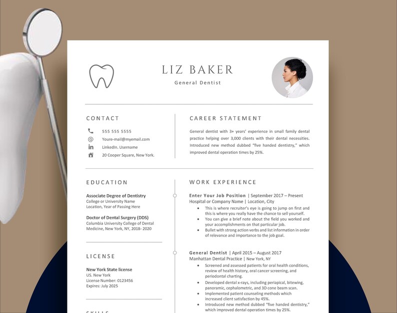 Dental Resume Dentist Resume Word Pages General Dentist - Etsy UK
