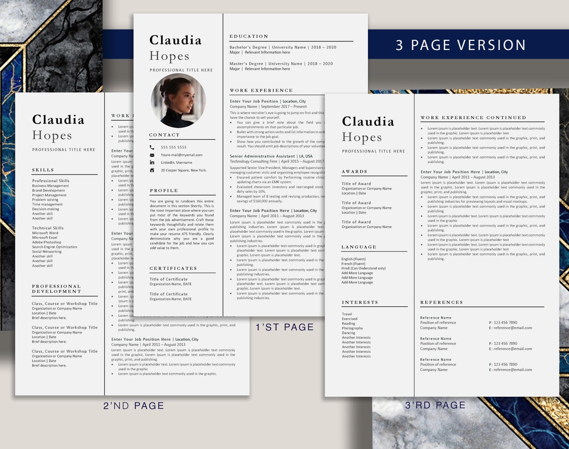 Resume Template With Photo Minimalist CV Template Picture - Etsy