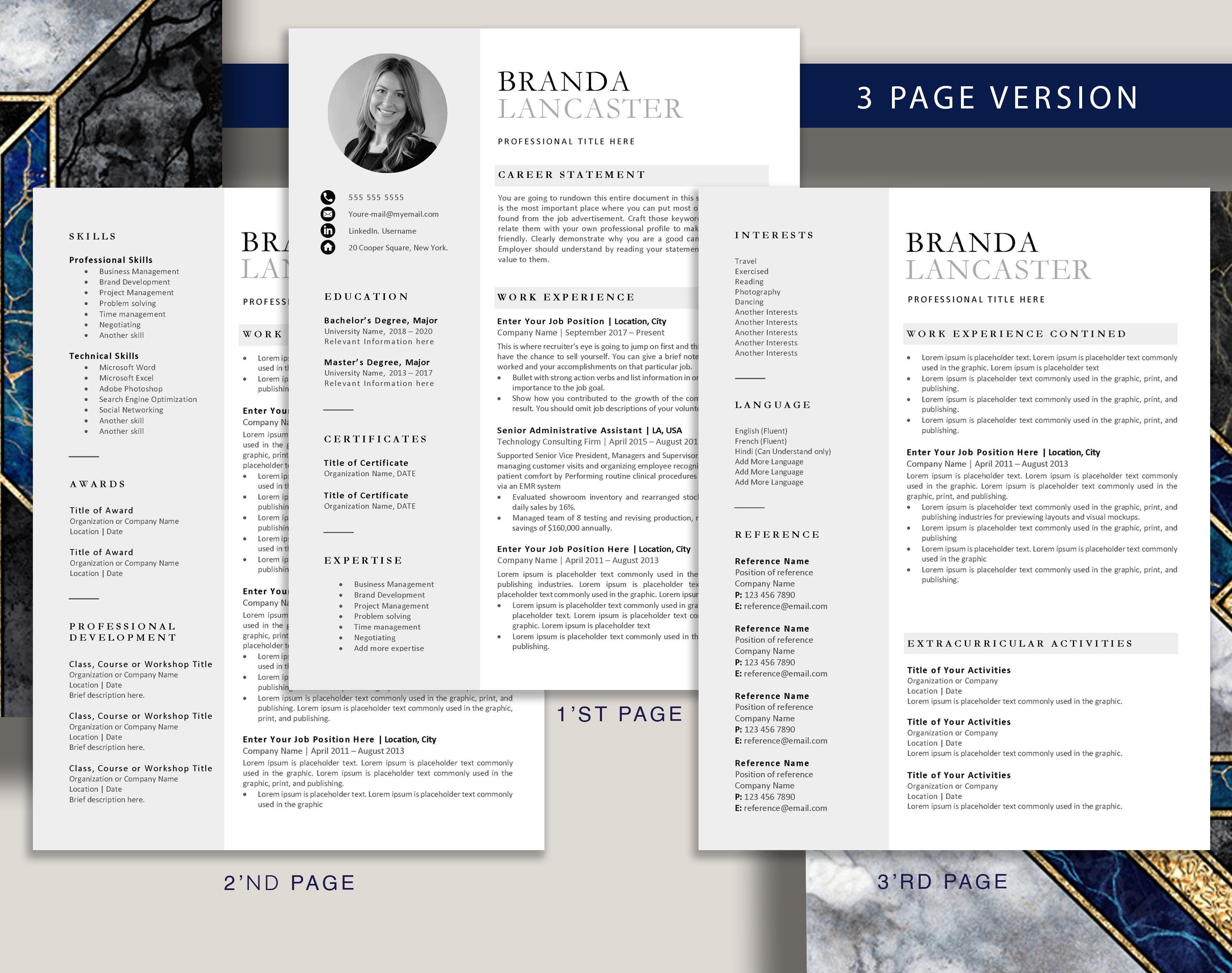 Executive Resume Template Word Pages, CV Template, Curriculum Vita ...