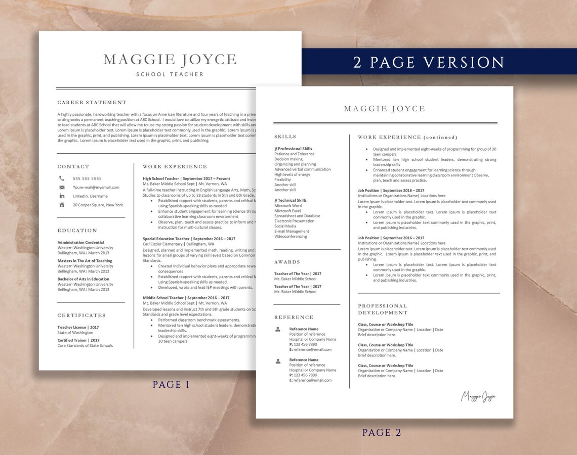 Teacher Resume Template, Primary Teacher CV, Education Resume ...