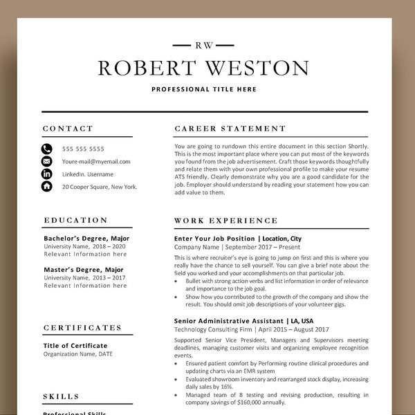 Clean Resume - Etsy